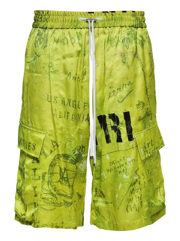 Amiri Army Stencil Cargo Shorts - Lime Green