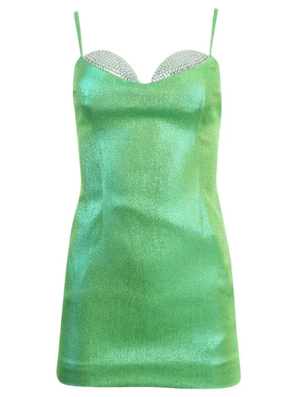 AREA Crystal Cup Mini Dress - Green