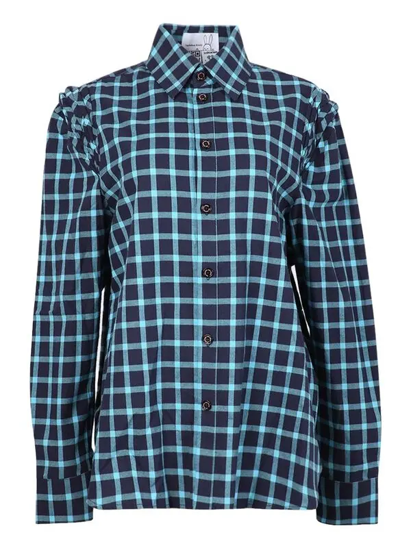 Natasha Zinko Pleated Checkered Cotton Shirt - Blue