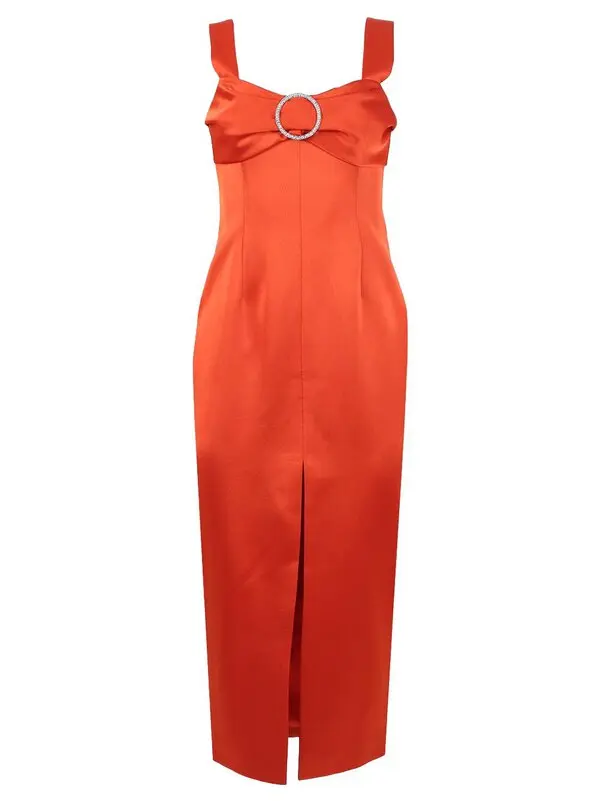 RASARIO Buckled Draped Satin Midi Dress - Orange