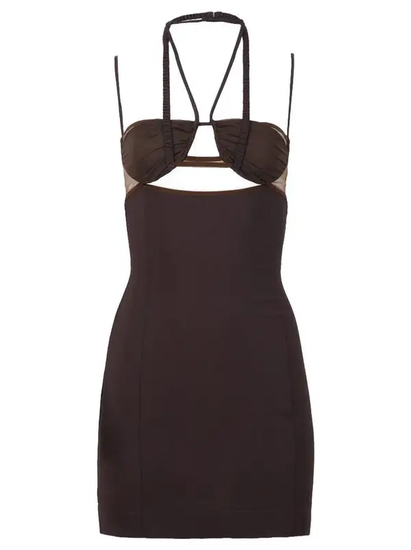 NENSI DOJAKA Draped Double Bra Mini Dress - Chocolate Brown