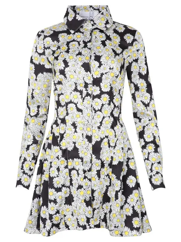 Natasha Zinko Daisy Print Mini Shirt Dress - Black