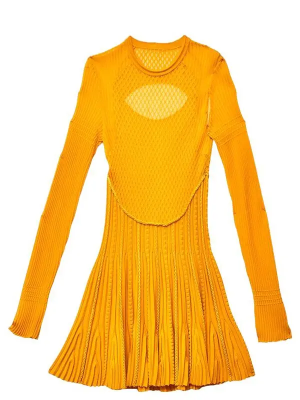 Givenchy Long Sleeve Frills Dress - Golden Yellow
