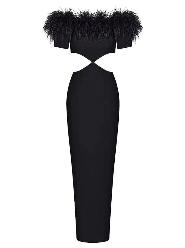 RASARIO Fringe Cut-out Maxi Dress - Black