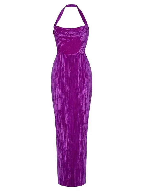 RASARIO Draped Velvet Maxi Dress - Purple