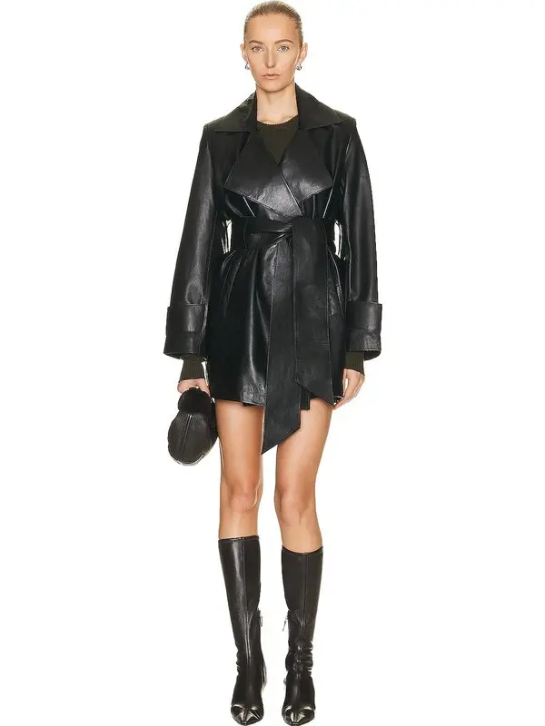 Nour Hammour Kerri Leather Coat - Black