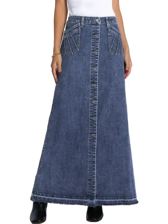 WASH LAB DENIM Royal Maxi Skirt - Baroness Blue