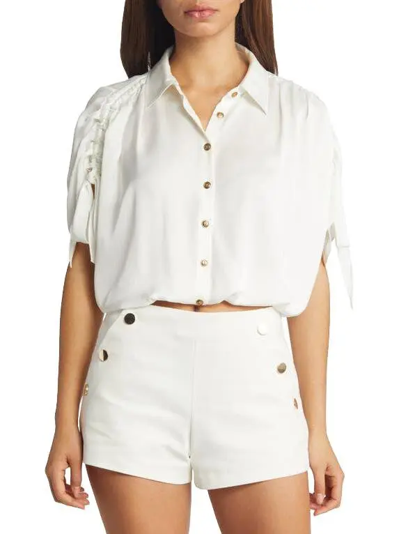 Ramy Brook Jacinta Crop Button-up Shirt - Ivory