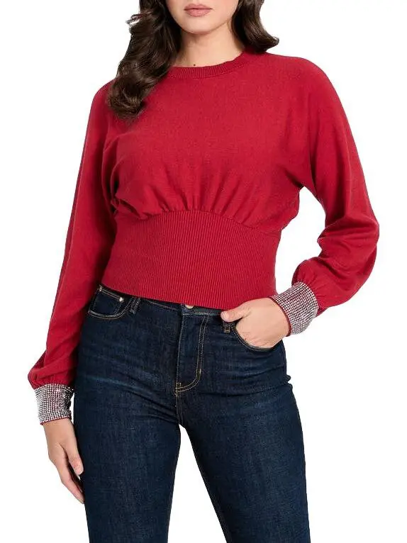 Guess Embellished Cuff Sweater - Siren Red/silver