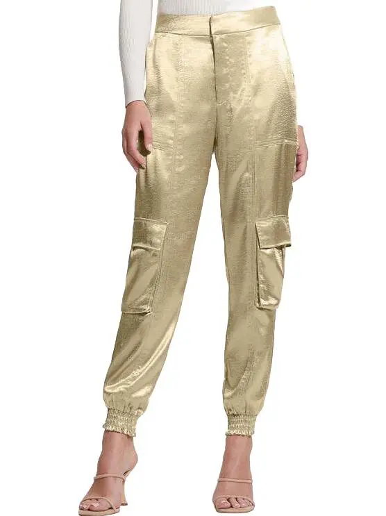 Guess Soundwave Textured Satin Cargo Trousers - Cemento
