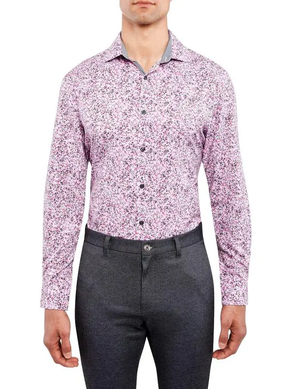 W.R.K Slim Fit Floral Print Performance Dress Shirt - Pink