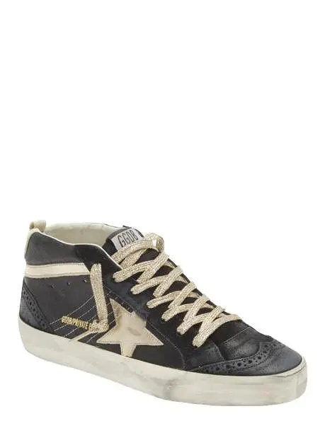 GOLDEN GOOSE Mid Star Glitter Sneaker - Black/platinum/ivory