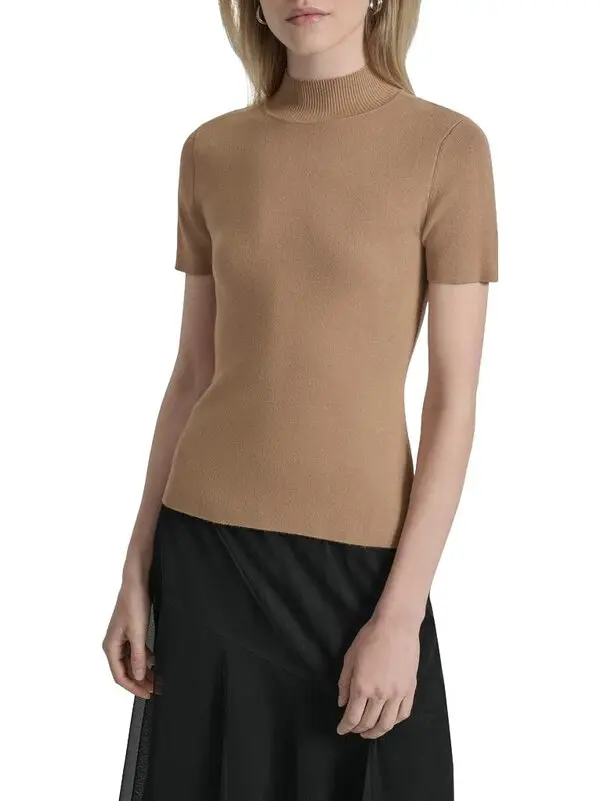 Dkny Cap Sleeve Mock Neck Sweater - Truffle