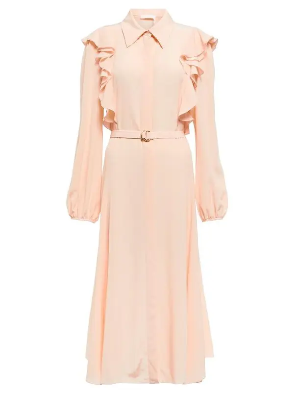 Chloé Ruffled Silk Shirt Dress - Pink