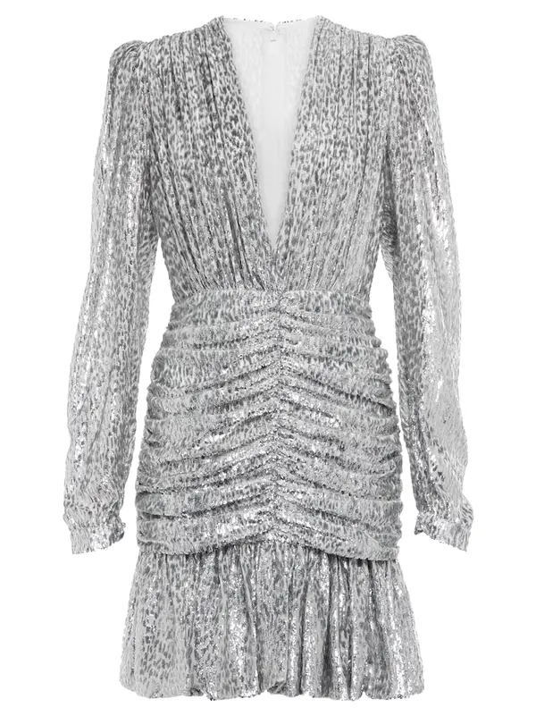 Costarellos Libby Embellished Ruched Minidress - Silver