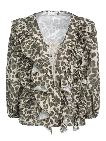 HAVEONE Leopard-print V-neck Top - Green