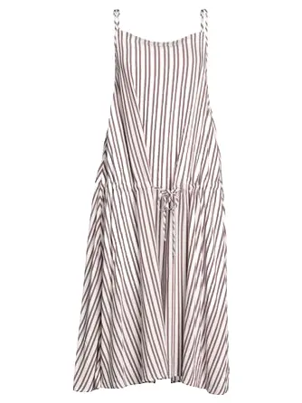 BLAUER. Midi Flared Striped Viscose Dress - Brown