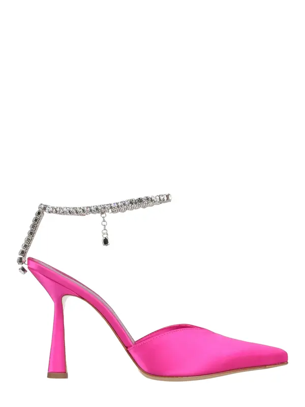 ALDO CASTAGNA Satin Pointed Toe Pumps With Crystal Embellishments - Fuchsia