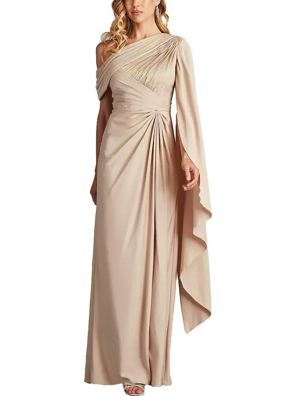 Tadashi Shoji Ember Cape Sleeve Gown - Nude