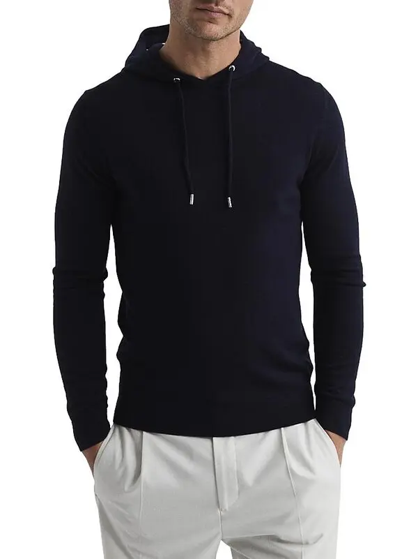 REISS Holland Merino Wool Hoodie - Navy