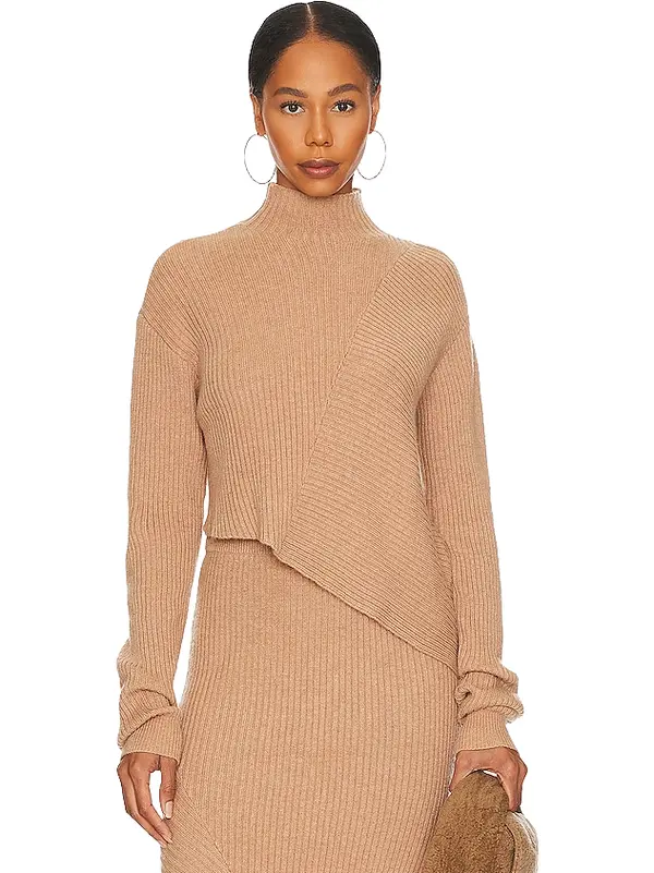 L'academie Leola Mock Neck Sweater - Camel