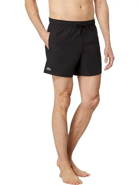 Lacoste Solid Elastic Waist Swim Trunks - Black