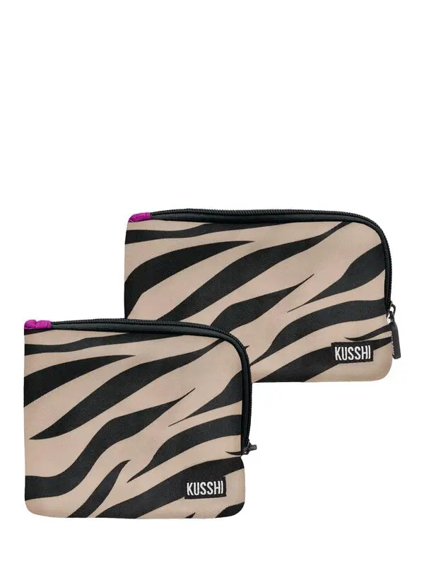 KUSSHI On The Go Pouch Set - Zebra/fuschia