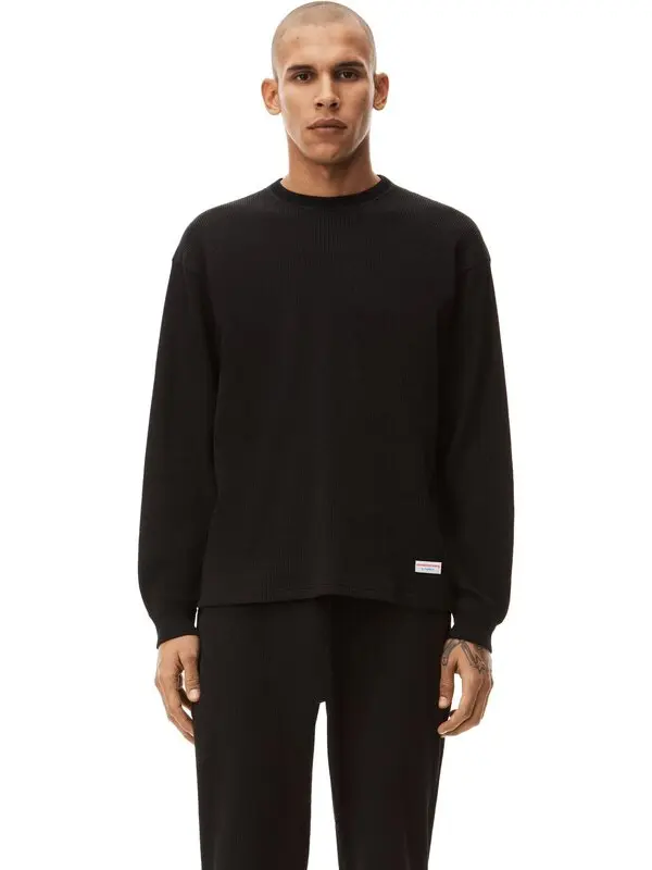 Alexander Wang Cotton Waffle Thermal Long Sleeve - Black