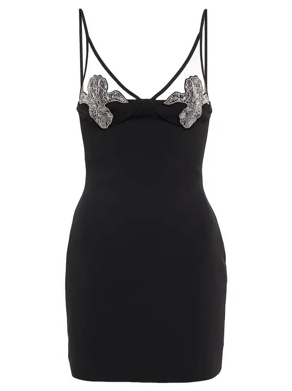 David Koma Mesh-panel Embellished Minidress - Black