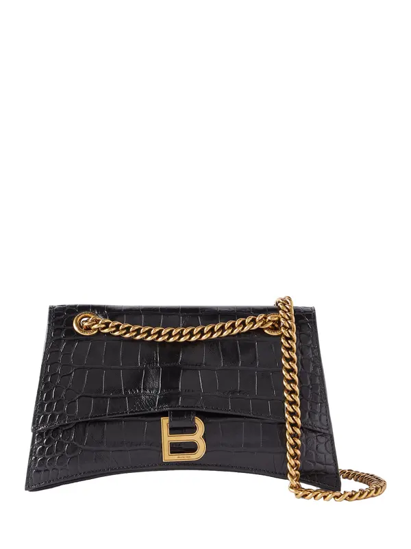 Balenciaga Crush Croc-effect Leather Shoulder Bag - Black