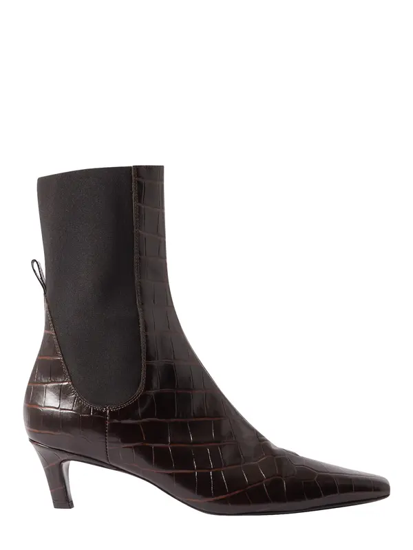 TOTEME The Mid Heel Croc-effect Leather Ankle Boots - Brown