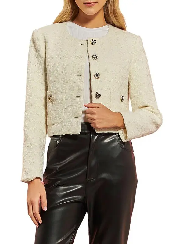English Factory Houndstooth Crop Jacket - Ivory