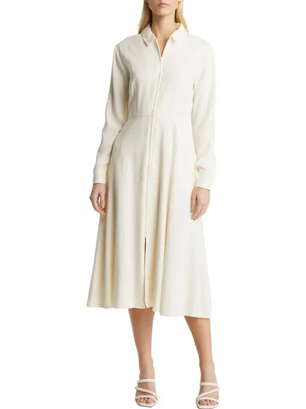 Nordstrom Long Sleeve Front Zip Midi Dress - Ivory Antique
