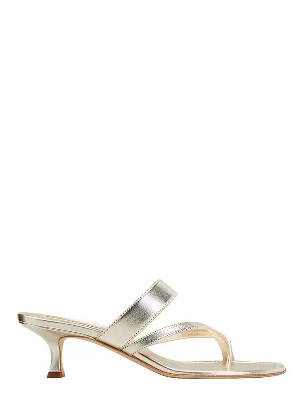Manolo Blahnik Susa Metallic Crisscross Mule Sandals - Gold