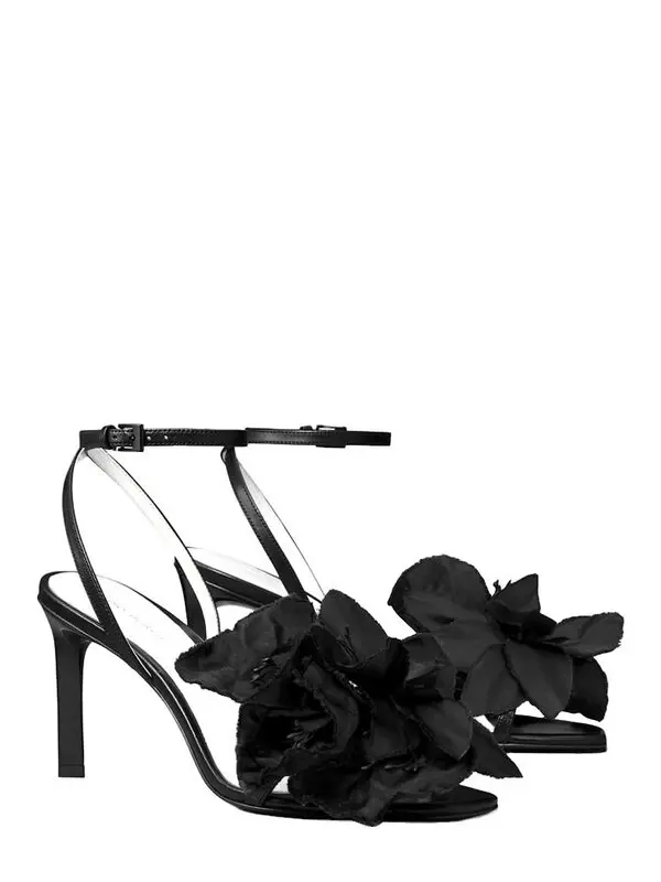 Tory Burch Flower Heeled Sandal - Perfect Black