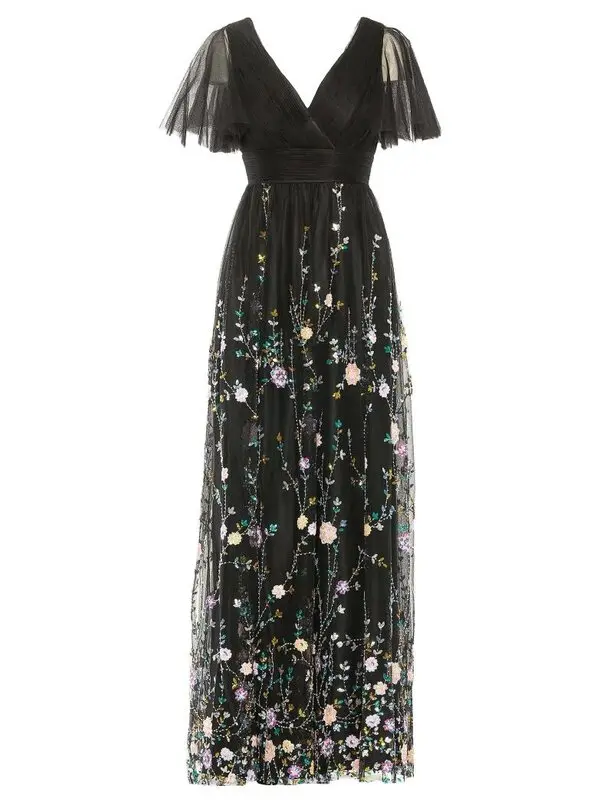 Mac Duggal Embellished Illusion V-neck Gown - Black Multi