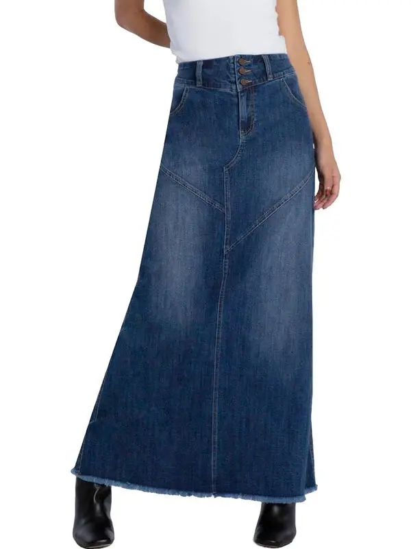 WASH LAB DENIM Pieced Maxi Skirt - Retro Blue