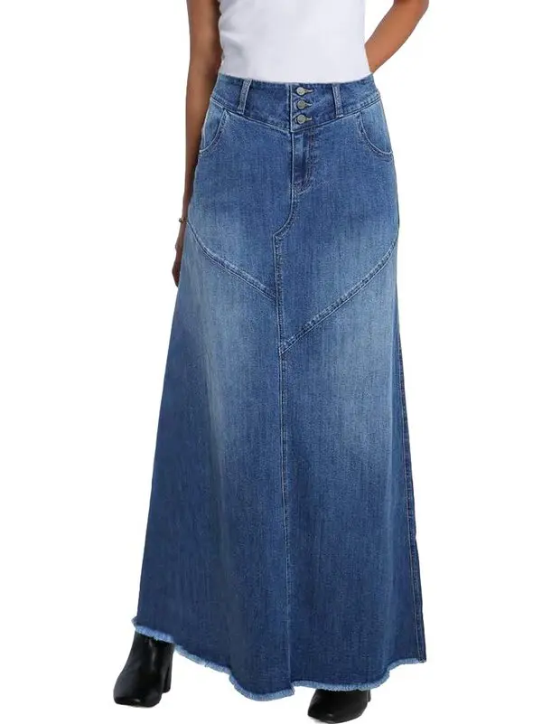 WASH LAB DENIM Pieced Maxi Skirt - Vintage Blue