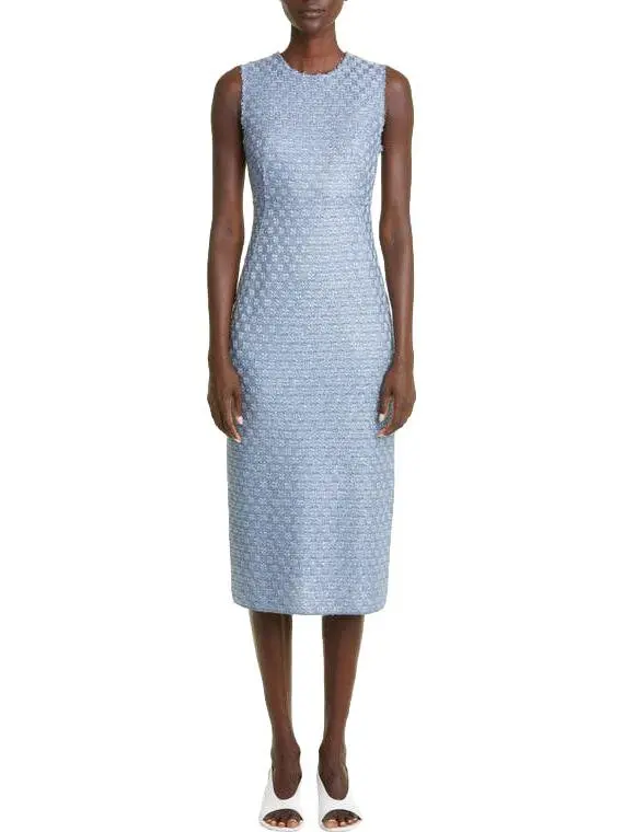 St. John Sequin Check Sleeveless Tweed Knit Dress - Blue Multi