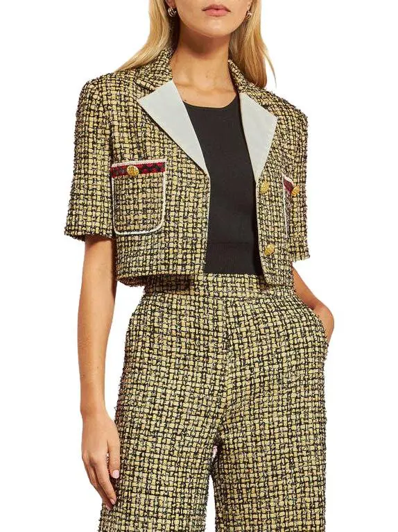 English Factory Tweed Crop Jacket - Yellow/black