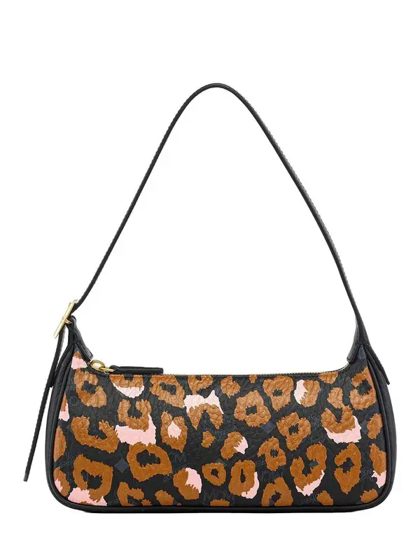 Mcm Leopard Visetos Aren Shoulder Bag - Black