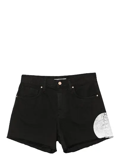 DON THE FULLER Denim Shorts With Print And Raw-cut Hem - Black