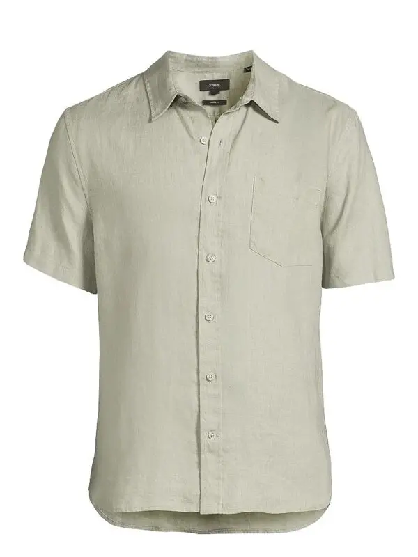 Vince Linen Short-sleeve Button-front Shirt - Matcha