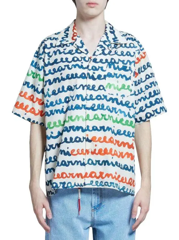 Marni Logo Stripe Cotton Camp Shirt - Ivory