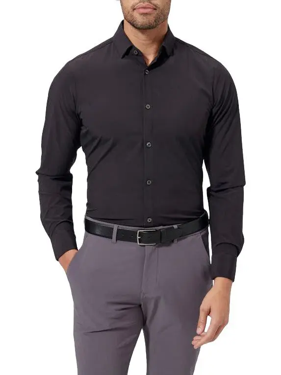 Mizzen+main Leeward Trim Fit Solid Performance Button-up Shirt - Black