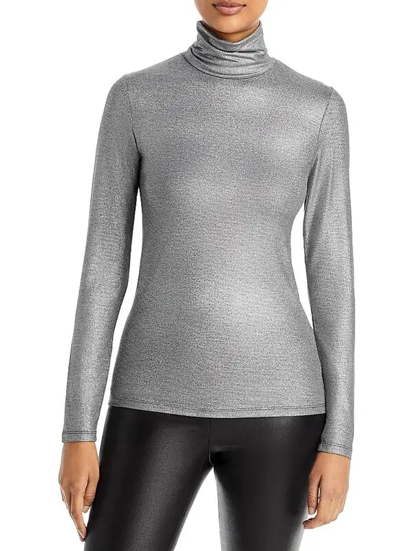 Majestic Filatures Metallic Turtleneck Top - Anthracite Chine