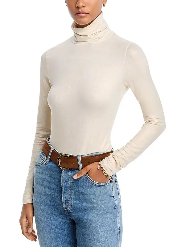 Majestic Filatures Metallic Turtleneck Top - Blanc