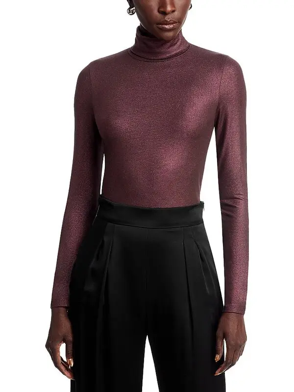 Majestic Filatures Metallic Turtleneck Top - Metal Aubergine