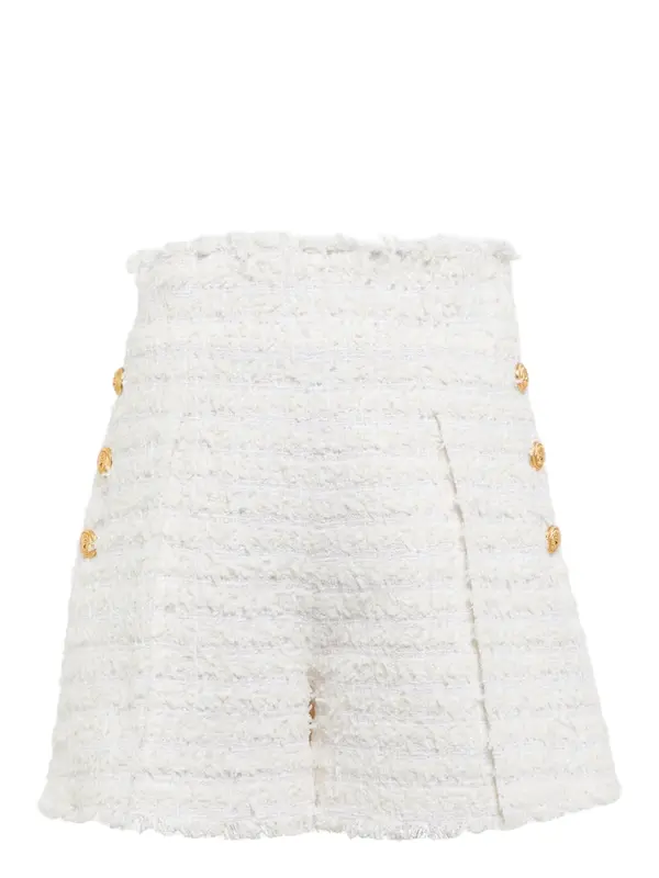 Balmain High-rise Tweed Shorts - White