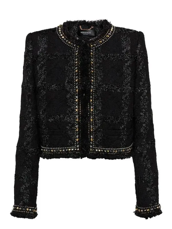 Versace Embellished Tweed Jacket - Black